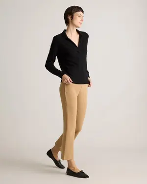 Quince Organic Cotton Double Knit Kick Flare Trousers - Soft Camel
