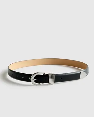 Quince Lola European Leather Western Skinny Belt Black/silver