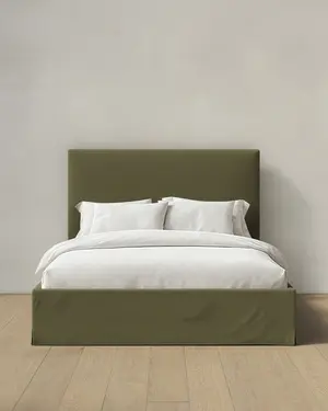 Quince Slipcover Bed In 100% Linen Olive