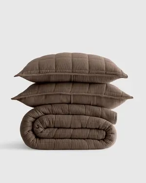 Quince Gauze Box Quilt Set - Chocolate