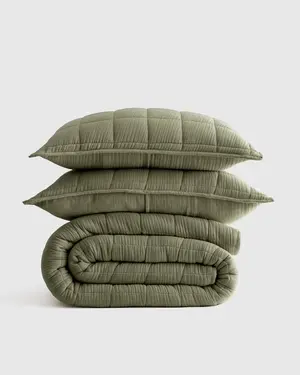 Quince Gauze Box Quilt Set - Olive