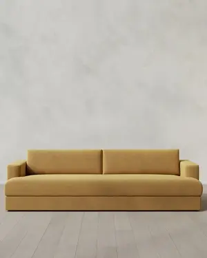 Quince Sierra Curved Arm Performance Velvet Sofa Caramel