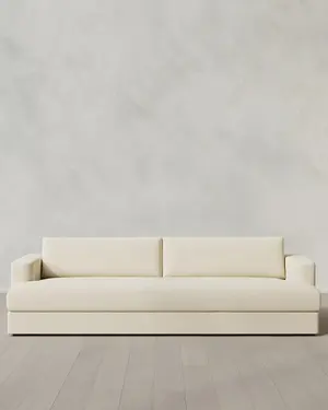 Quince Sierra Curved Arm Performance Velvet Sofa Ivory