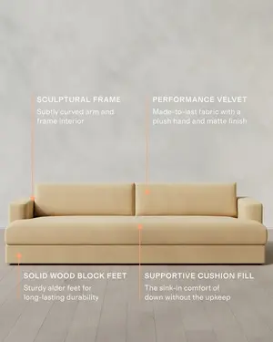Quince Sierra Curved Arm Performance Velvet Sofa - Linen