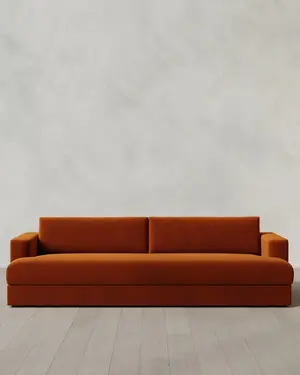 Quince Sierra Curved Arm Performance Velvet Sofa Rust
