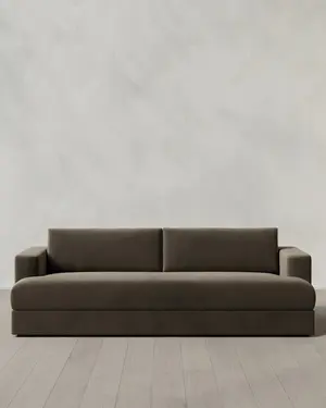 Quince Sierra Curved Arm Performance Velvet Sofa Sable