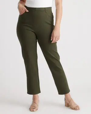 Quince Ultra-stretch Ponte Straight Leg 4-pocket Trousers - Olive