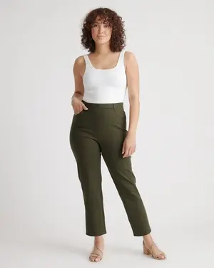 Quince Ultra-stretch Ponte Straight Leg 4-pocket Trousers - Olive
