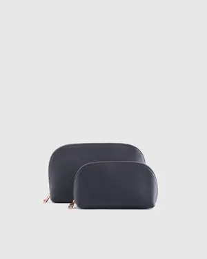 Quince Italian Leather Pouch Travel Set Navy