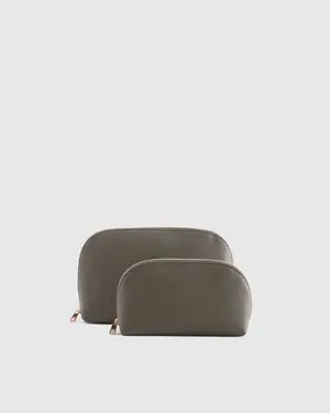 Quince Italian Leather Pouch Travel Set - Olive