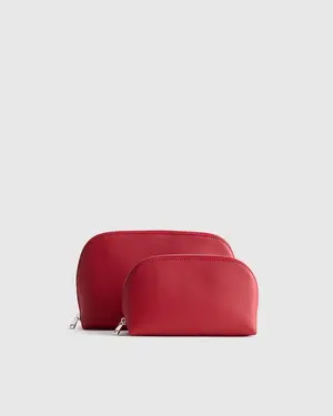 Quince Italian Leather Pouch Travel Set - Ruby Red