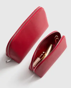 Quince Italian Leather Pouch Travel Set - Ruby Red