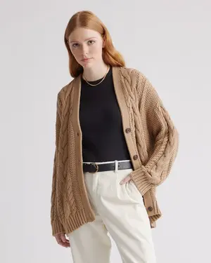 Quince Oversized Cable Knit Cardigan - Camel