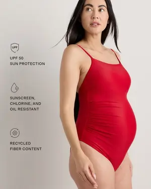 Quince Italian Maternity Square Neck One-piece Swimsuit - Cherry