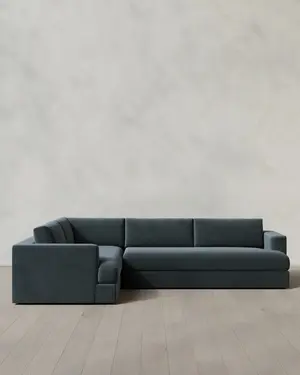 Quince Sierra Curved Arm L Sectional In Performance Velvet - Pine