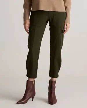 Quince Ultra-stretch Ponte Tapered Cargo Trousers - Olive