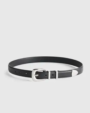 Quince Lola European Leather Western Belt - Black/silver