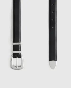 Quince Lola European Leather Western Belt - Black/silver