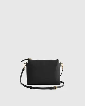 Quince Italian Leather Triple Compartment Crossbody - Black