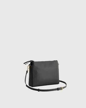 Quince Italian Leather Triple Compartment Crossbody - Black