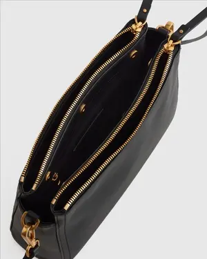 Quince Italian Leather Triple Compartment Crossbody - Black