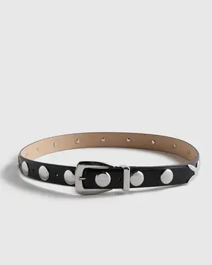 Quince Alyssa European Leather Studded Belt Black/silver