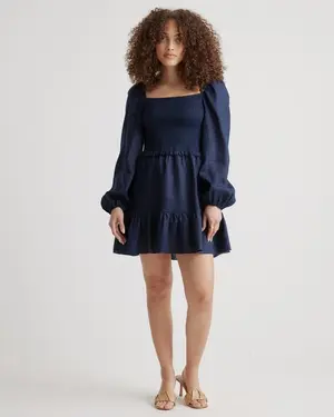 Quince Linen Smocked Mini Dress - Deep Navy