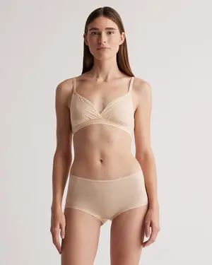 Quince Women's Second Skin Crossover Bralette Beige