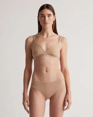 Quince Women's Second Skin Crossover Bralette Sand