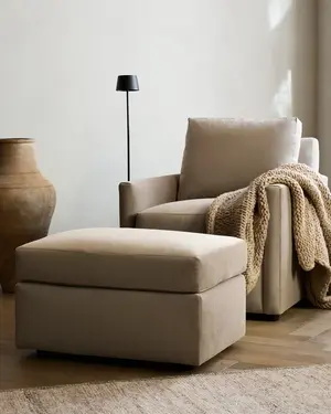 Quince Brennan Ottoman In Performance Velvet - Spruce