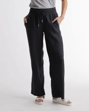 Quince 100% European Linen Wide Leg Pants - Black