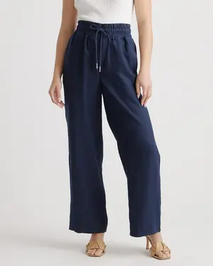 Quince 100% European Linen Wide Leg Pants With Drawstring Waist - Deep Navy