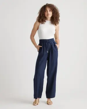 Quince 100% European Linen Wide Leg Pants With Drawstring Waist - Deep Navy