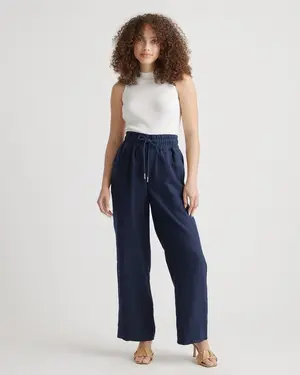 Quince 100% European Linen Wide Leg Pants With Drawstring Waist - Deep Navy