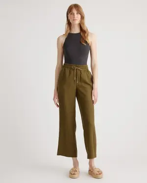 Quince 100% European Linen Wide Leg Pants - Martini Olive