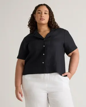 Quince Linen Short Sleeve Shirt - Black