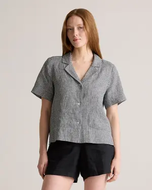Quince Linen Short Sleeve Shirt - Classic Mini Gingham