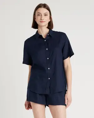 Quince 100% European Linen Shorts Pajama Set - Deep Navy
