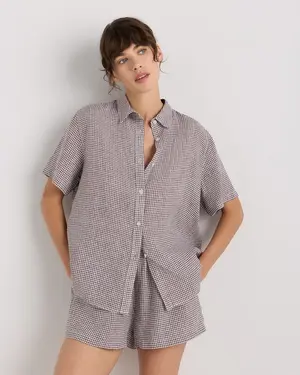 Quince 100% European Linen Shorts Pajama Set - Taupe Brown Gingham