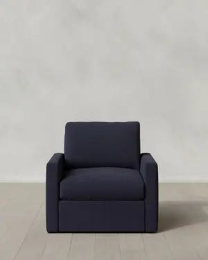 Quince Brennan Swivel Chair In Performance Basketweave - Navy