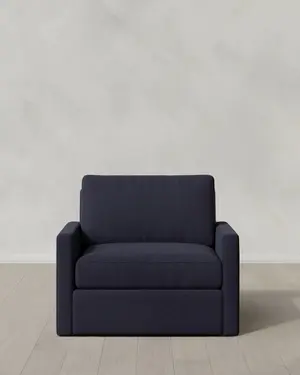Quince Brennan Swivel Chair In Performance Basketweave - Navy