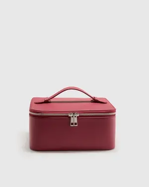 Quince Italian Leather Travel Cosmetic Case - Garnet Red