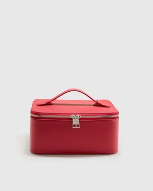 Quince Italian Leather Travel Cosmetic Case - Ruby Red