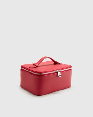 Quince Italian Leather Travel Cosmetic Case - Ruby Red
