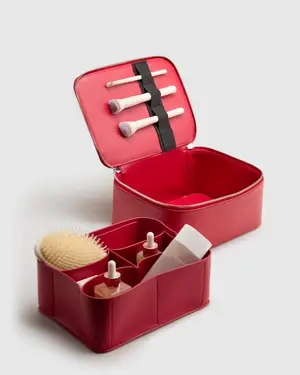 Quince Italian Leather Travel Cosmetic Case - Ruby Red