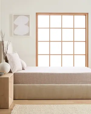Quince Classic Organic Percale Gingham Fitted Sheet Set - Cafe