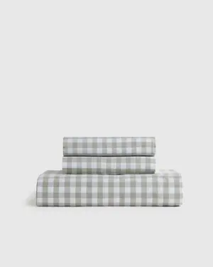 Quince Organic Crisp Percale Gingham Fitted Sheet Set Willowleaf