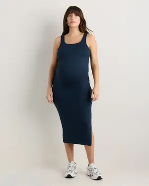 Quince Ultra-soft Maternity Midi Dress - Heather Navy