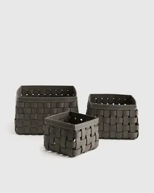 Quince Recycled Woven Leather Baskets - Brown
