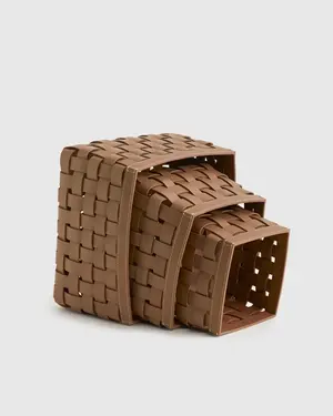 Quince Recycled Woven Leather Baskets - Cognac